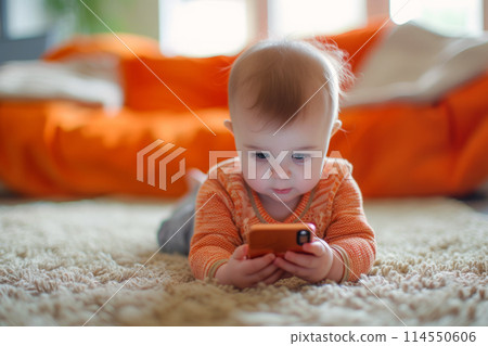 Baby using smartphone, Addiction to gadgets - Stock Illustration ...