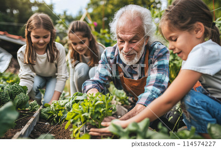 Happy family of different generations working... - Stock Illustration ...