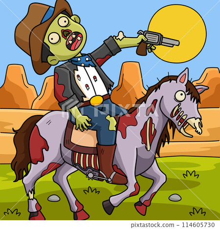 Zombie Cowboy Colored Cartoon Illustration - Stock Illustration ...