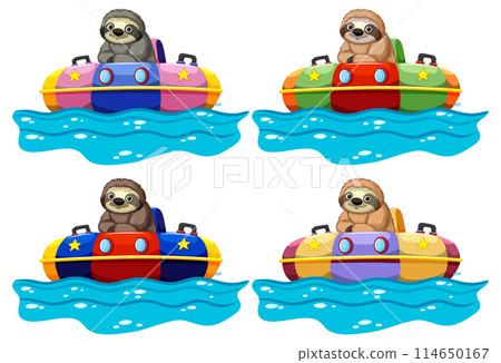 Sloths Enjoying a Bumper Boat Ride - Stock Illustration [114650167] - PIXTA