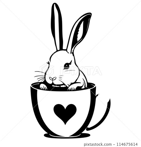 valentine rabbit in cup love illustration draw - Stock Illustration ...