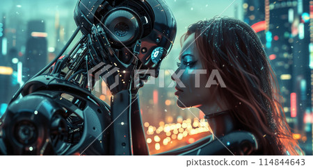 human and robot couple of two love and hugging,... - Stock Illustration ...
