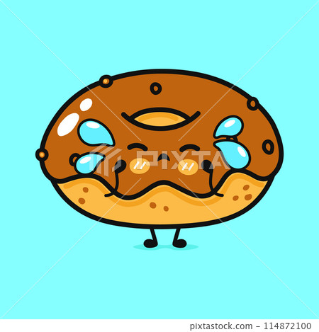 Crying Chocolate Donut character. Vector hand... - Stock Illustration ...