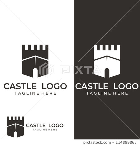 Castle logo silhouette, castle logo with shield... - Stock Illustration ...