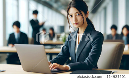 Business woman operating a personal computer in... - Stock Illustration ...