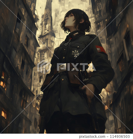 Japanese woman in German military uniform - Stock Illustration ...