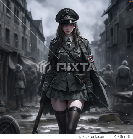 Japanese woman in German military uniform - Stock Illustration ...