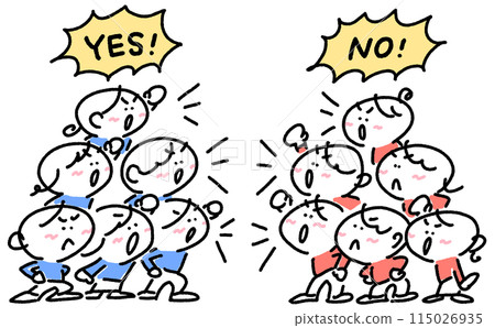People split into groups and shout loudly: YES NO - Stock Illustration ...
