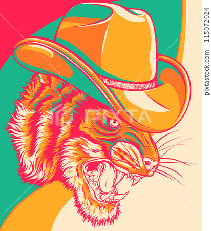 vector illustration of Tiger Cowboy Mascot Logo... - Stock Illustration ...