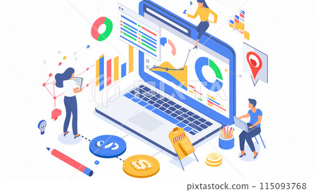 Concept with laptop computer, charts diagrams,... - Stock Illustration ...