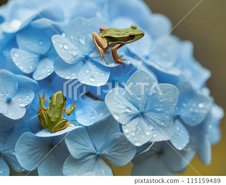 Frog on a hydrangea flower - Stock Illustration [115159489] - PIXTA
