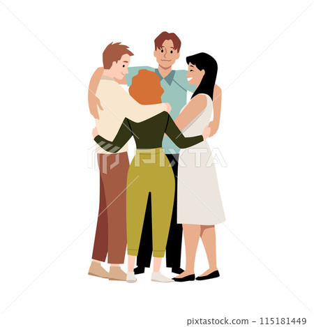 Young people group hug, vector cartoon happy...-插圖素材 [115181449] - PIXTA圖庫