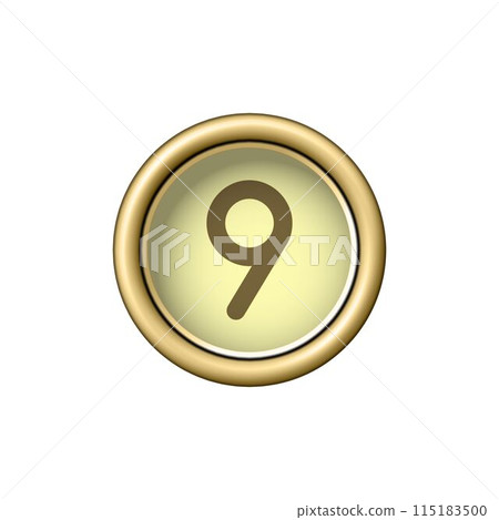 Number 9. Vintage golden typewriter button NINE... - Stock Illustration ...