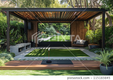 golf simulator. outdoor golf simulator setup in... - Stock Illustration ...