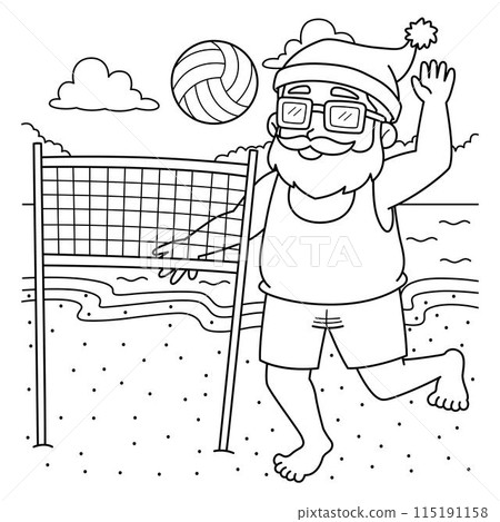 Christmas in July Santa Playing Beach Volleyball - Stock Illustration ...