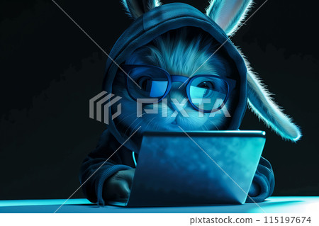 Programmer Bunny with laptop. Easter day...-插圖素材 [115197674] - PIXTA圖庫