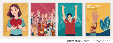 Leaflet - cover with group of volunteer... - Stock Illustration ...