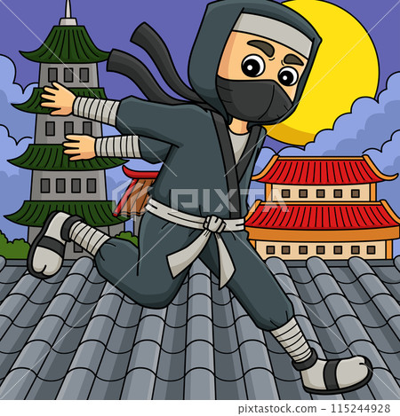 Ninja Running Colored Cartoon Illustration - Stock Illustration ...
