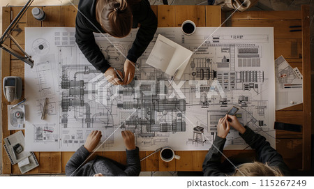 People Sit at a Table with Drawings of a...-插圖素材 [115267249] - PIXTA圖庫