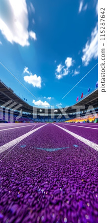 Purple running track in stadium with spectators...-插圖素材 [115287642 ...