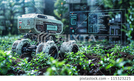 AI robot tests soil quality in a field,... - Stock Illustration ...