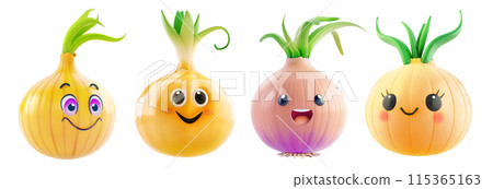 Cartoon onion characters with different...-插圖素材 [115365163] - PIXTA圖庫