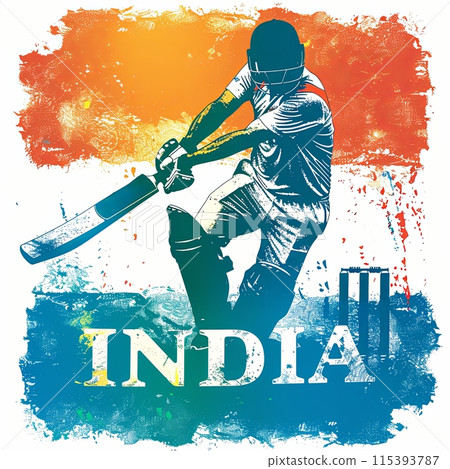 Cricketer silhouette against vividly colored... - Stock Illustration ...