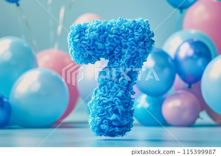 Blue and fluffy number seven with blurred... - Stock Illustration ...