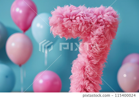 Pink, girlish and fluffy number seven with... - Stock Illustration ...