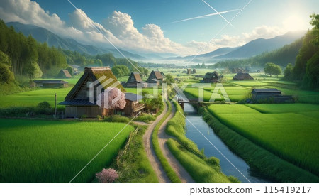 Japanese countryside summer - Stock Illustration [115419217] - PIXTA