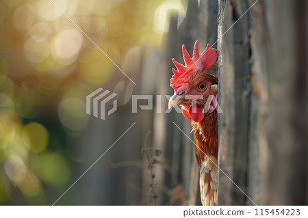 Chicken peeking out from behind a rustic wooden... - Stock Illustration ...