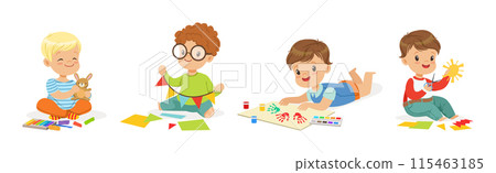 Kids Doing Creative Activity and Craft Hobby in... - Stock Illustration ...