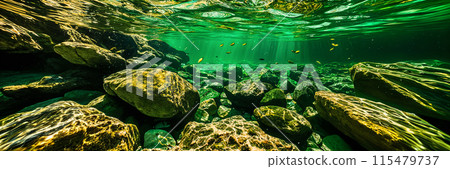 Underwater view of rocks and fish. - Stock Illustration [115479737] - PIXTA
