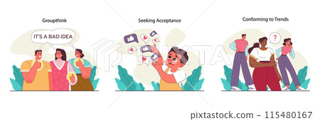 Peer pressure concept set. People of various... - Stock Illustration ...