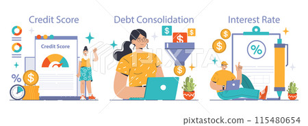 Debt management set. Organization, tracking and... - Stock Illustration ...