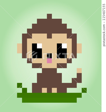 8 bit pixels a monkey. Animals for game assets... - Stock Illustration ...