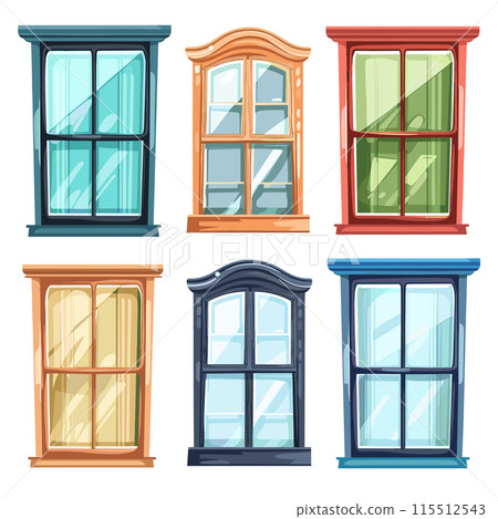 Five colorful vintage windows cartoon style... - Stock Illustration ...
