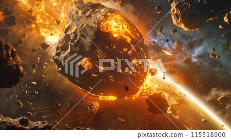 Asteroid collision in outer space with fiery... - Stock Illustration [115518900] - PIXTA