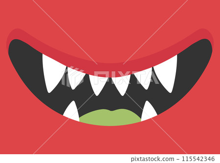 Cartoon smiling red monster mouth with fangs.... - Stock Illustration ...
