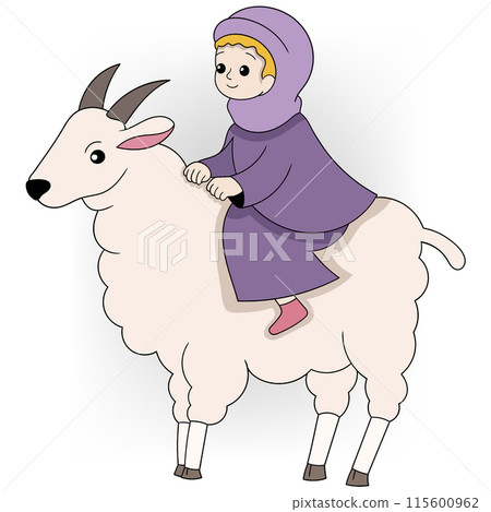 Muslim boy riding a goat-插圖素材 [115600962] - PIXTA圖庫