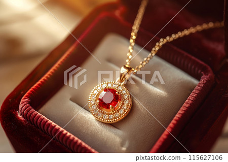 Close-up of a radiant ruby necklace in a plush... - Stock Illustration ...