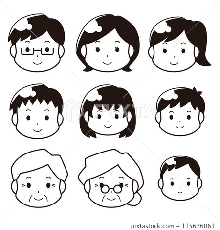 Family face icon set (black and white) - Stock Illustration [115676061 ...
