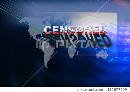 Censored text in front of world map and digital...-插圖素材 [115677399 ...
