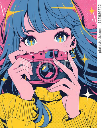 Anime-style girl holding a camera AI - Stock Illustration [115686722 ...