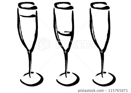 Brush-drawn champagne glass line drawing... - Stock Illustration ...