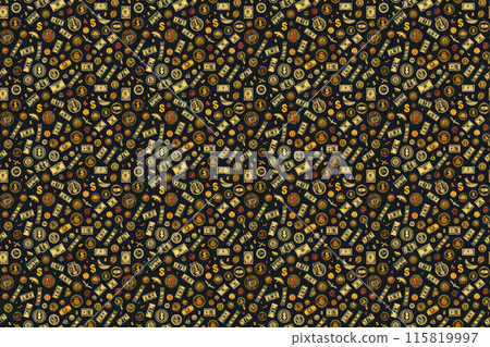 Repeating Pattern of Money Symbols on a Black... - Stock Illustration ...