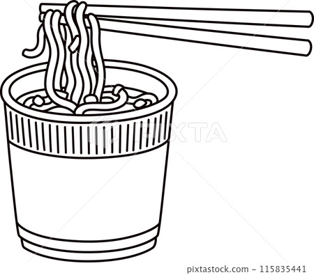 Instant ramen noodles cup line drawing - Stock Illustration [115835441 ...