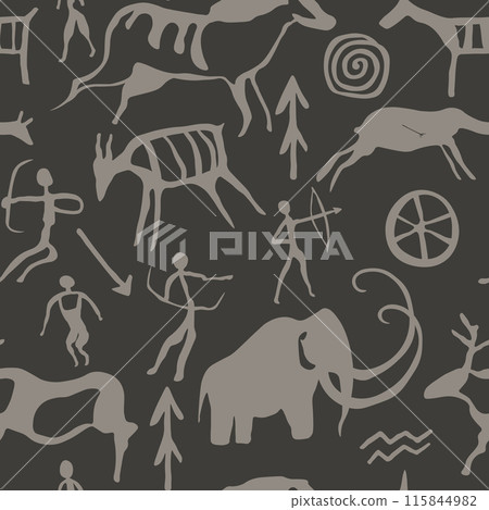 Seamless Cave Art Pattern Vector Illustration - Stock Illustration ...