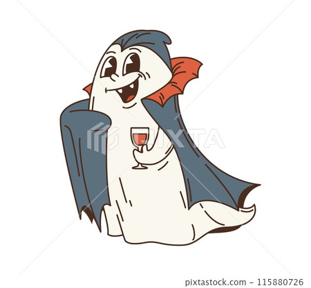 Cartoon retro groovy Halloween Dracula ghost... - Stock Illustration ...