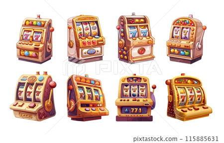 Slot machine cartoon vector set. Arcade fruit... - Stock Illustration ...